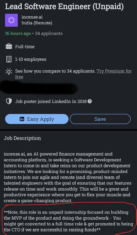 here s another predatory unpaid internship that s offering a promotion to a cto title r