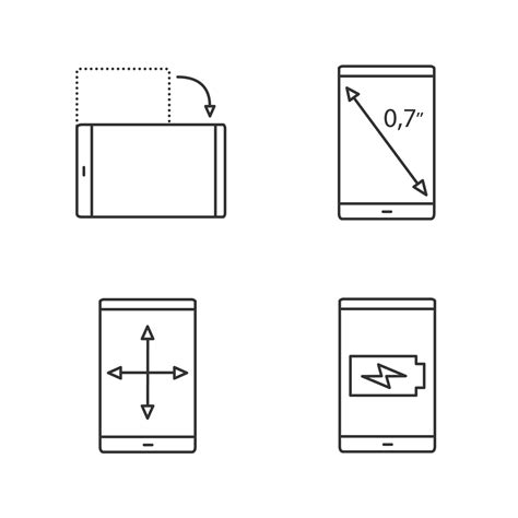 Smartphone Linear Icons Set Display Inch Size Screen Rotation And Resize Battery Charging