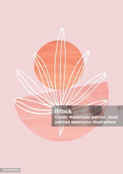 중립 배경에 수채화 기하학적 모양으로 라인 아트를 나뭇잎 현대 디지털 드로잉 벽 예술 인쇄물 디자인을 위한 패션 일러스트레이션 현대 탄 오렌지와 테라코타 예술 가을에 대한