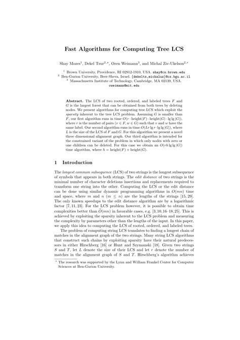 Pdf Fast Algorithms For Computing Tree Lcs