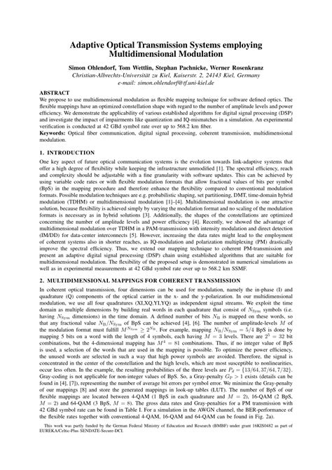Pdf Adaptive Optical Transmission Systems Employing Multidimensional Modulation