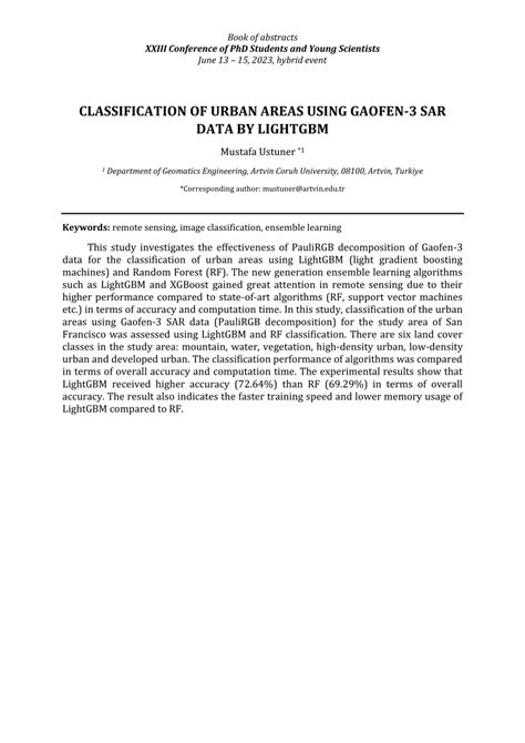 Pdf Classification Of Urban Areas Using Gaofen 3 Sar Data By Lightgbm