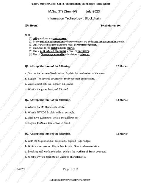 Msc It Sem Iv Blockchain 34423 Page 1 Of 2 2½ Hours [total Marks 60] N B 1 All