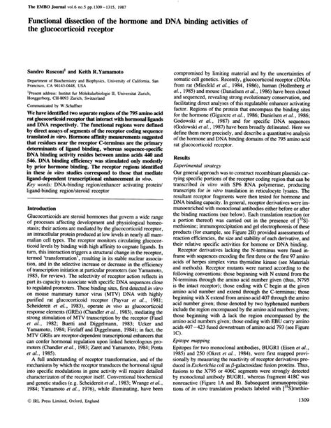 Pdf Functional Dissection Of The Hormone And Dna Binding Activities Of The Glucocorticoid Receptor