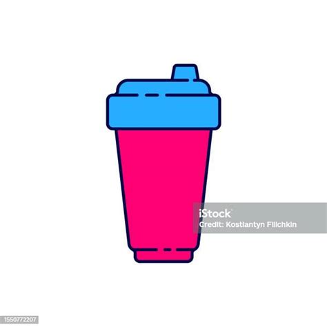 흰색 배경에 격리 된 윤곽 피트니스 셰이커 아이콘 물과 단백질 칵테일뚜껑이 있는 스포츠 셰이커 병 벡터 가득 찬에 대한 스톡