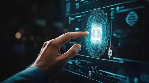 Hand Is Touching Hologram Screen Premium Ai Generated Image