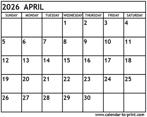 April Calendar 2026 Png Free 2025 Calendar Printable