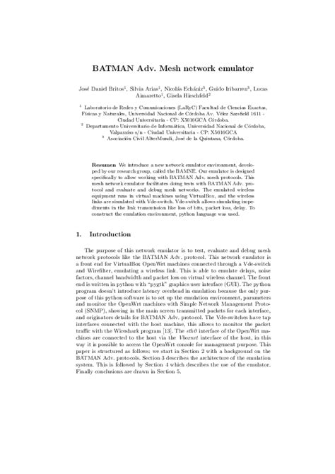 Pdf Batman Adv Mesh Network Emulator