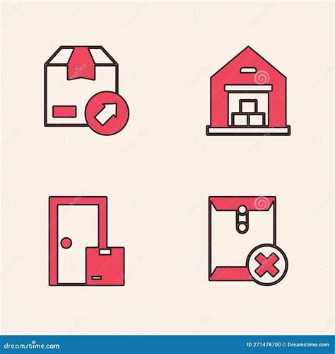 Set Delete Envelope Carton Cardboard Box Warehouse And Home Delivery Services Icon Vector