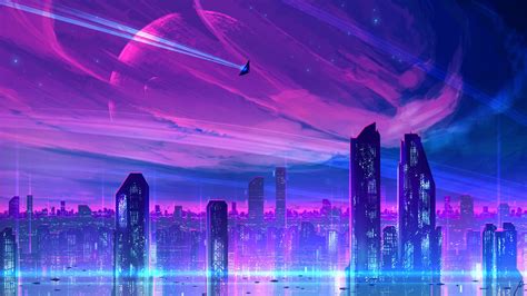 Neon Skies Futuristic Sci Fi Cityscape Hd Wallpaper By Josef Bartoň