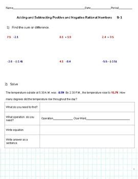 Adding And Subtracting Rational Numbers Practice Pages TPT