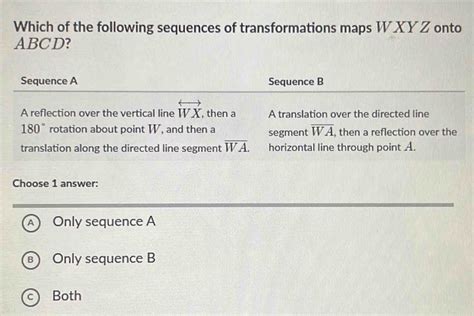 solved which of the following sequences of transformations maps w xy z
