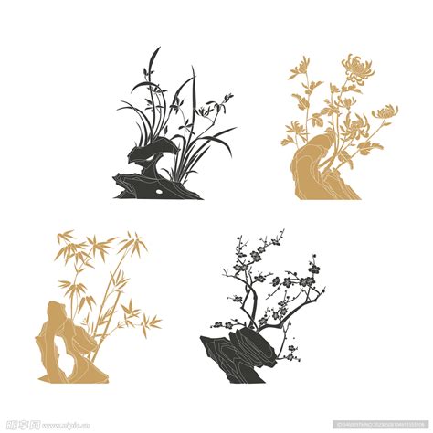 中国风梅兰竹菊高清矢量剪影设计图 图片素材 其他 设计图库 昵图网