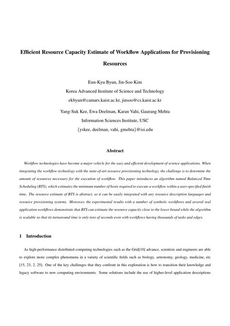 Pdf Efficient Resource Capacity Estimate Of Workflow Applications For
