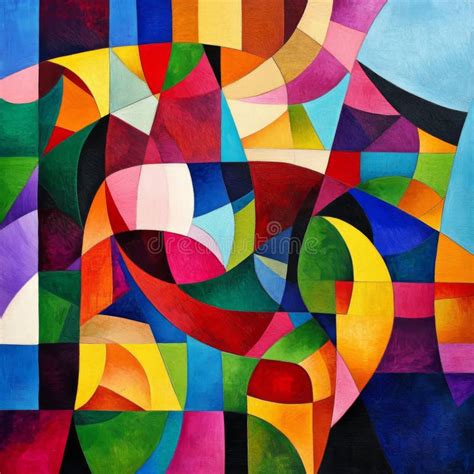 Abstract Composition Of Interlocking Geometric Shapes In Vibrant Colors