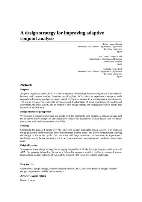 Pdf A Design Strategy For Improving Adaptive Conjoint Analysis