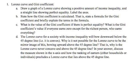 1 Lorenz Curve And Gini Coefficient A Draw A Graph Of A Lorenz Curve