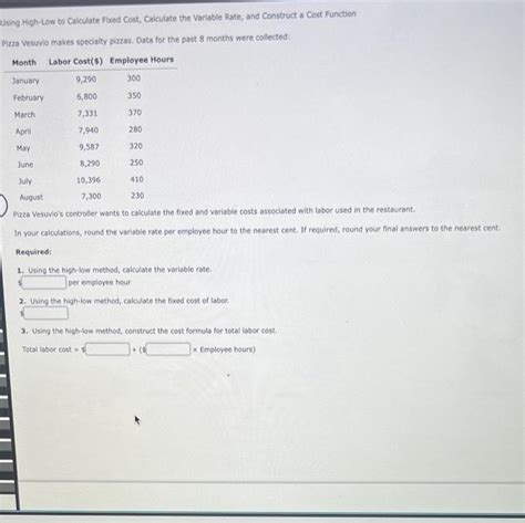 Solved Using High Low To Calculate Fixed Cost Calculate The