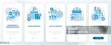 Regenerative Agriculture Techniques Blue Onboarding Mobile App Screen Stock Illustration