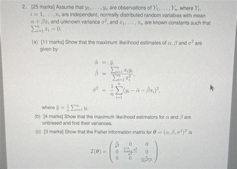 Solved 25 Marks Assume That Y1 Yn Are Observations Of Chegg