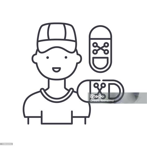 힙합 보이 아이콘 선형 절연 일러스트레이션 얇은 선 벡터 웹 디자인 기호 흰색 배경에 편집 가능한 스트로크와 개요 개념 기호 소년에 대한 스톡 벡터 아트 및 기타 이미지