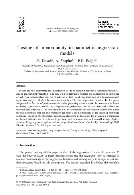 pdf testing of monotonicity in parametric regression models paul
