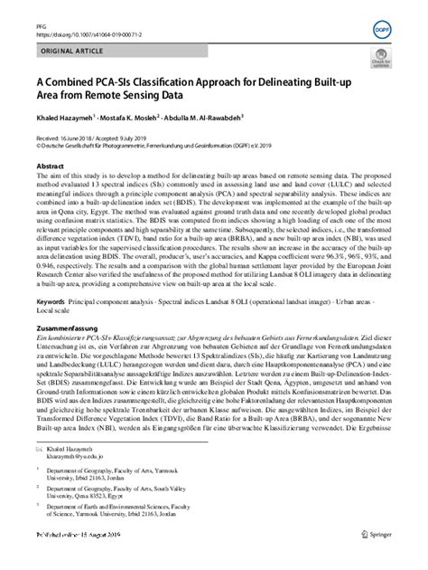 Pdf A Combined Pca Sis Classification Approach For Delineating Built