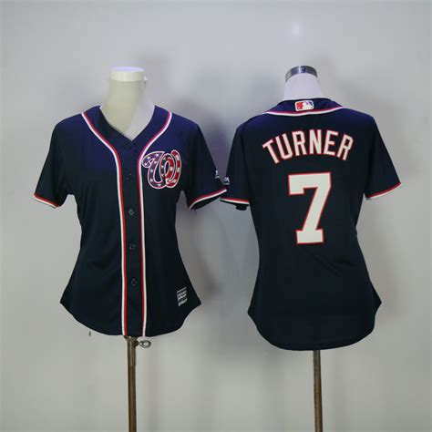 Women Washington Nationals 7 Trea Turner Baseball Jersey Navy Blue Fan Apparel Souvenirs