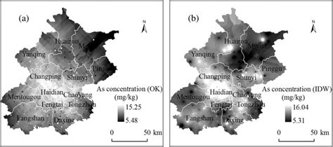The Spatial Interpolation Result With Ok A And Idw B Download Scientific Diagram