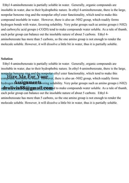 Ethyl 4 Aminobenzoate Is Partially Soluble In Water Generally Org Pdf Chemistry Science