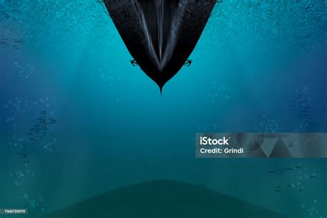 해저 일러스트레이션 아래에서 볼 수 있는 한 모금 의 항해 그림자와 회오리 바람화물 운송 또는 크루즈 선박 함대 전구와 물고기와 물 배경 바닥에에 대한 스톡 벡터 아트 및