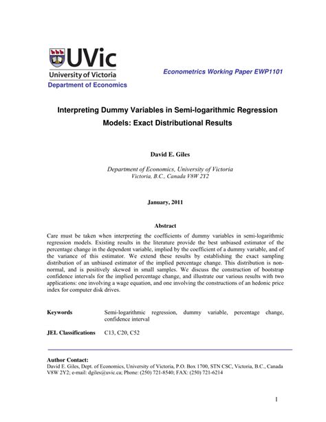 PDF Interpreting Dummy Variables In Semi Logarithmic Regression Models Exact Distributional