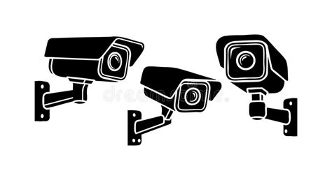 Security Cameras Set Surveillance Monitoring Black Silhouette Vector