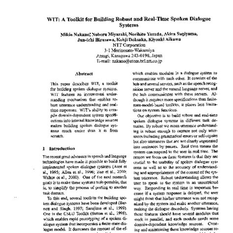 Wit A Toolkit For Building Robust And Real Time Spoken Dialogu Systems