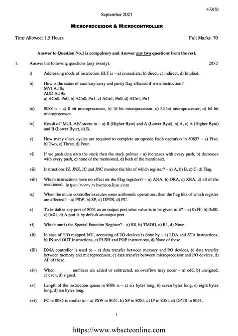 Cswt 4 Sem Microprocessor And Microcontroller 433 S Sep 2021