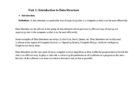 Dsu Full Notes Data Structure Unit 1 Introduction To Data Structure Introduction Definition
