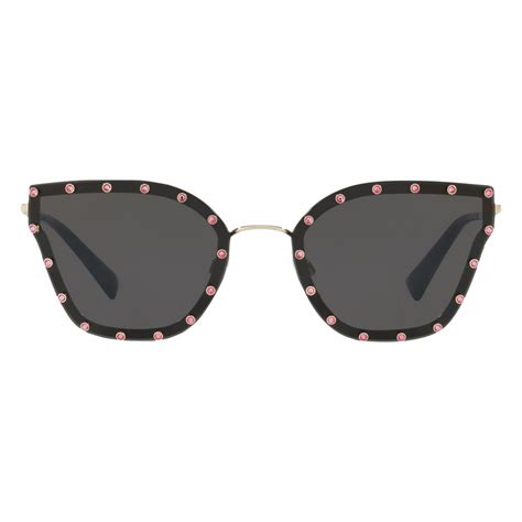 Valentino Crystal Studded Cat Eye Metal Sunglasses Full Black