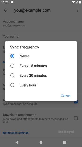 how to automatically sync the cpanel email in android or stop the