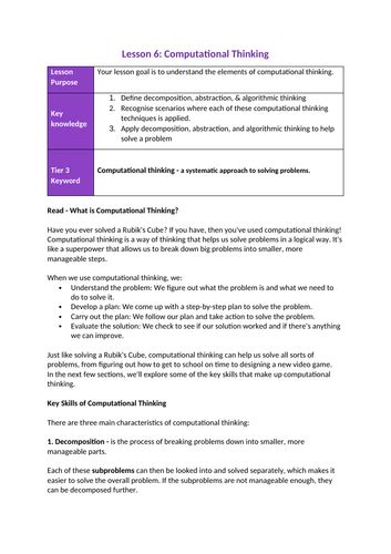 Computer Systems Lesson 6 Computational Thinking Teaching Resources