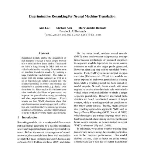 Discriminative Reranking For Neural Machine Translation Acl Anthology