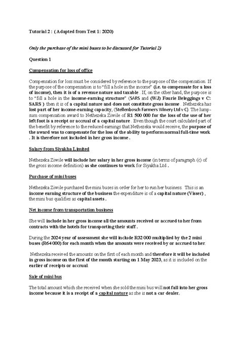 Week 2 Tutorial Solution Tutorial 2 Adapted From Test 1 2020 Only The Purchase Of The