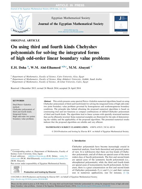 Pdf On Using Third And Fourth Kinds Chebyshev Polynomials For Solving