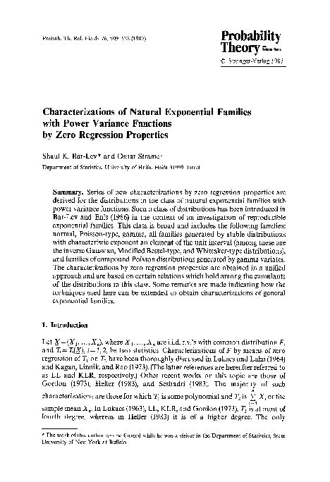 Pdf Characterizations Of Natural Exponential Families With Power Variance Functions By Zero