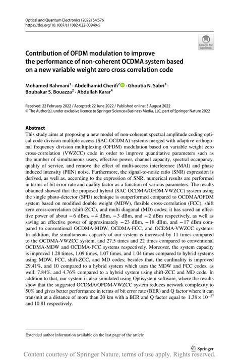 contribution of ofdm modulation to improve the performance of non