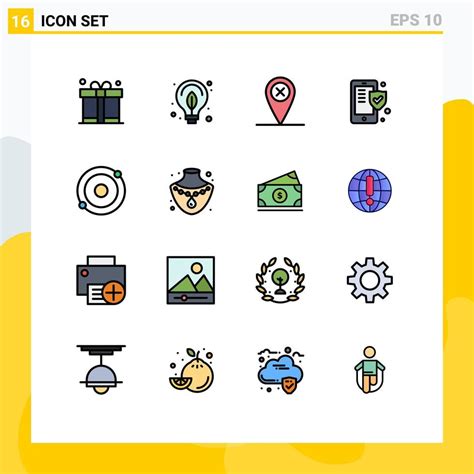 Set Of 16 Vector Flat Color Filled Lines On Grid For Structure Atom Map