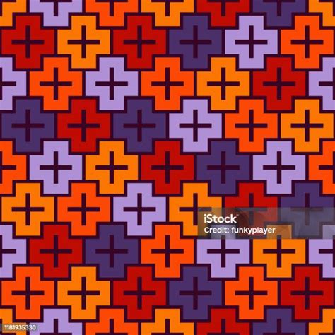반복 퍼즐 모자이크 배경 간단한 기하학적 장식할로윈 전통적인 색상의 원활한 패턴 더하기 키에 대한 스톡 벡터 아트 및 기타