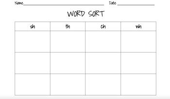 Digraph Word Sort Page By ADHTeach TPT