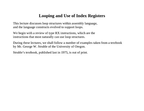 Looping And Use Of Index Registers Lecture Notes Cpsc 3121 Docsity
