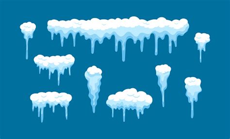 스노우 캡 세트 고드름과의 국경 스노우드리프트 컬렉션 겨울 장식 눈 덮인 요소 겨울 눈 모자 고드름에 대한 스톡 벡터 아트 및 기타 이미지 Istock