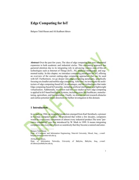Pdf Edge Computing For Iot